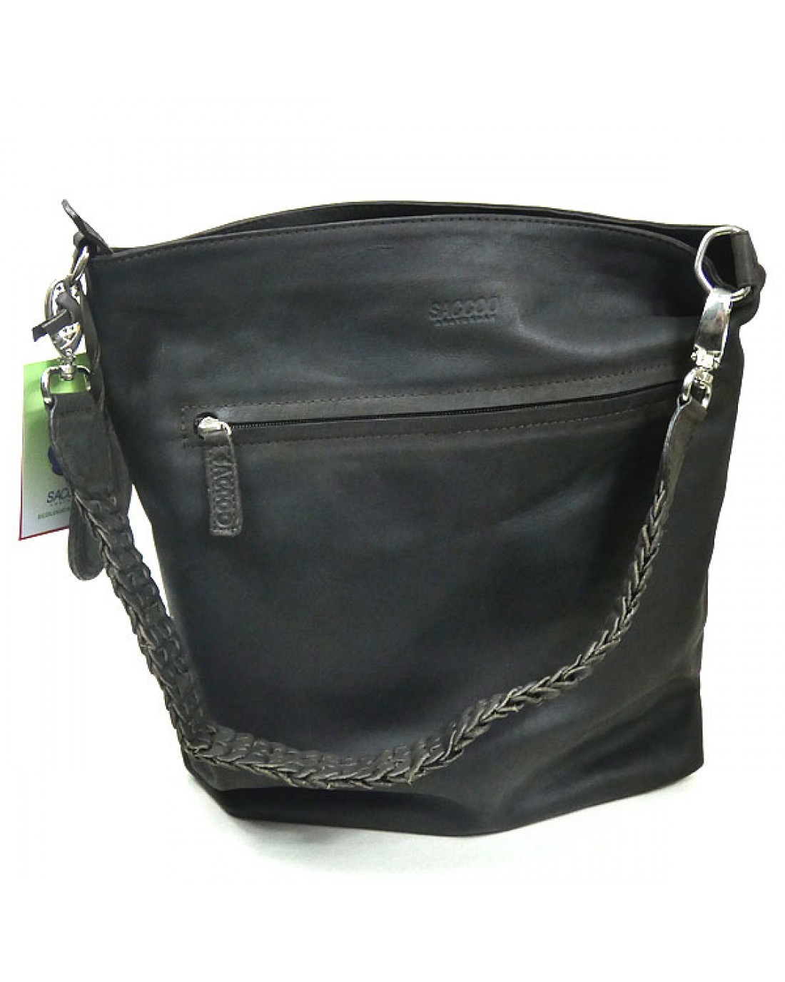 Dark Brown Matt Leather SACCOO Shoulder Bag - HANDBAGS